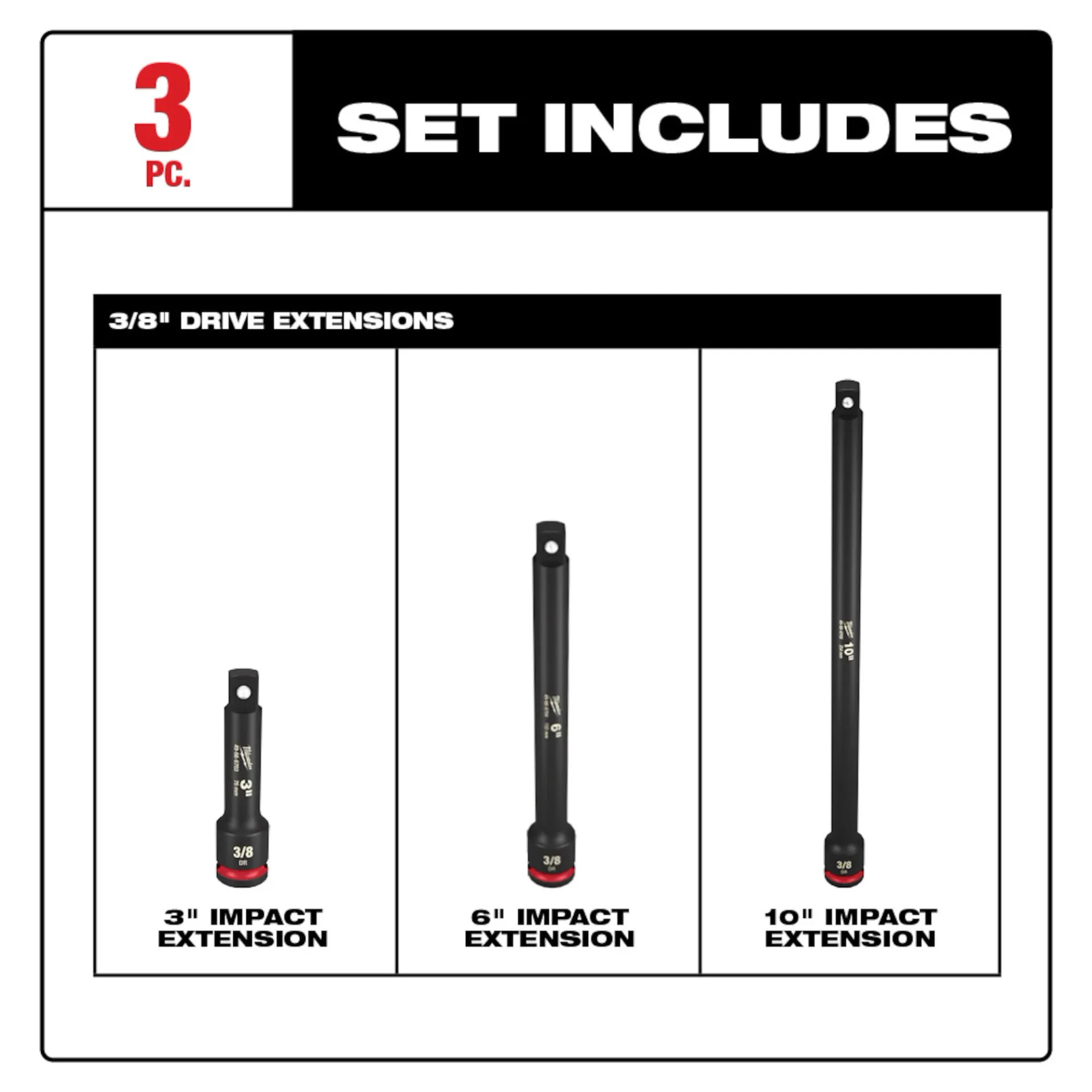Milwaukee 3PC SHOCKWAVE Impact Duty 3/8" Drive Extension Set - Farwest ...