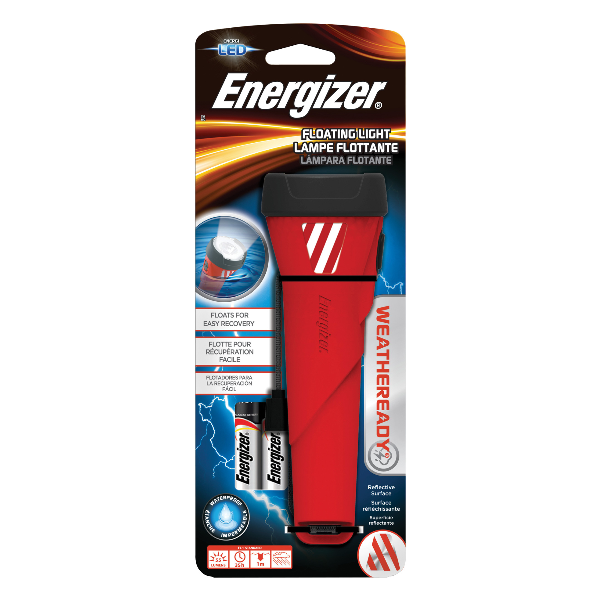 Energizer Weatheready Floating Flashlight, LED, 55 Lumens, AA Batteries ...