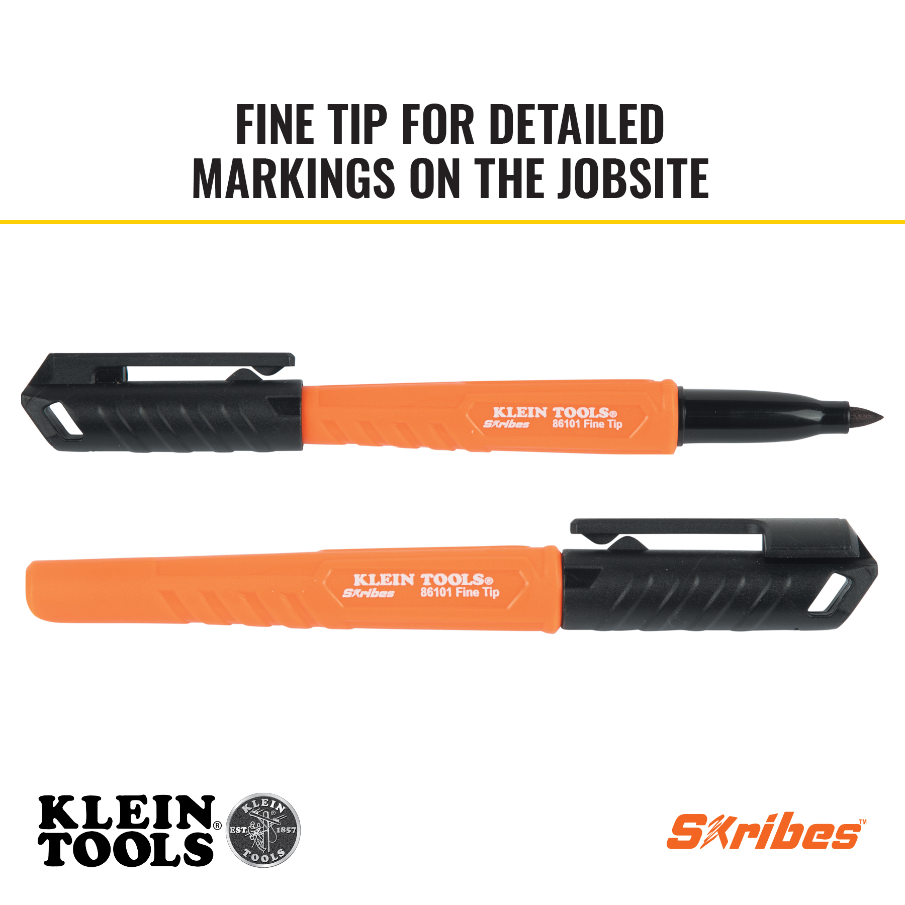 Klein Tools Skribes Fine Tip Permanent Markers, Black, 12-Pack ...